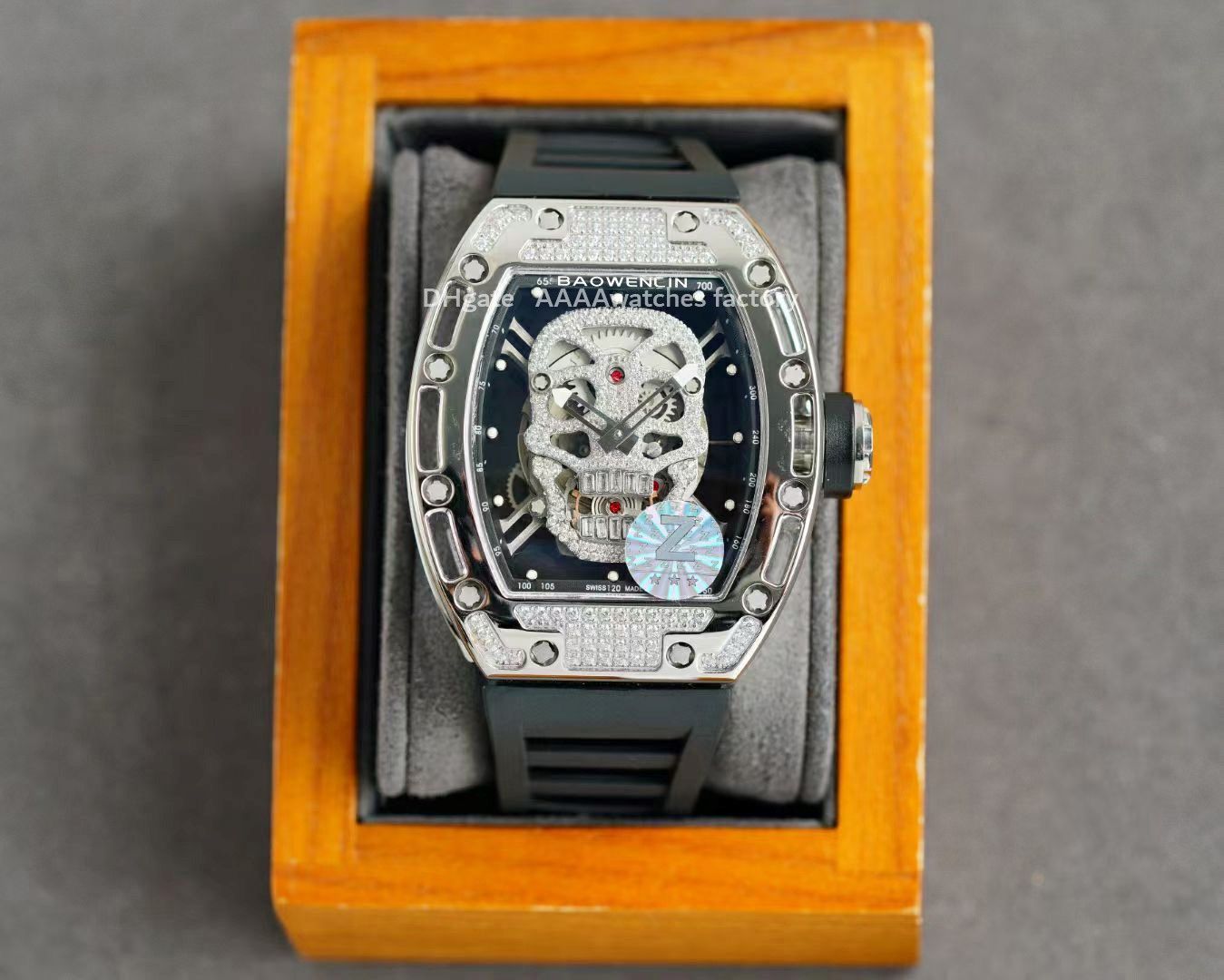 Diamond Fashion Men Watch Ghost Head Square Barrel Movement Tape Design ...