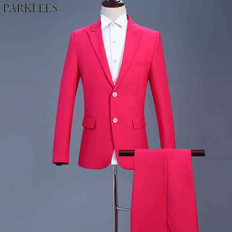 Rose Traje Rojo Hombres Sólido Dos Botones Hombres Trajes Para Bodas ...