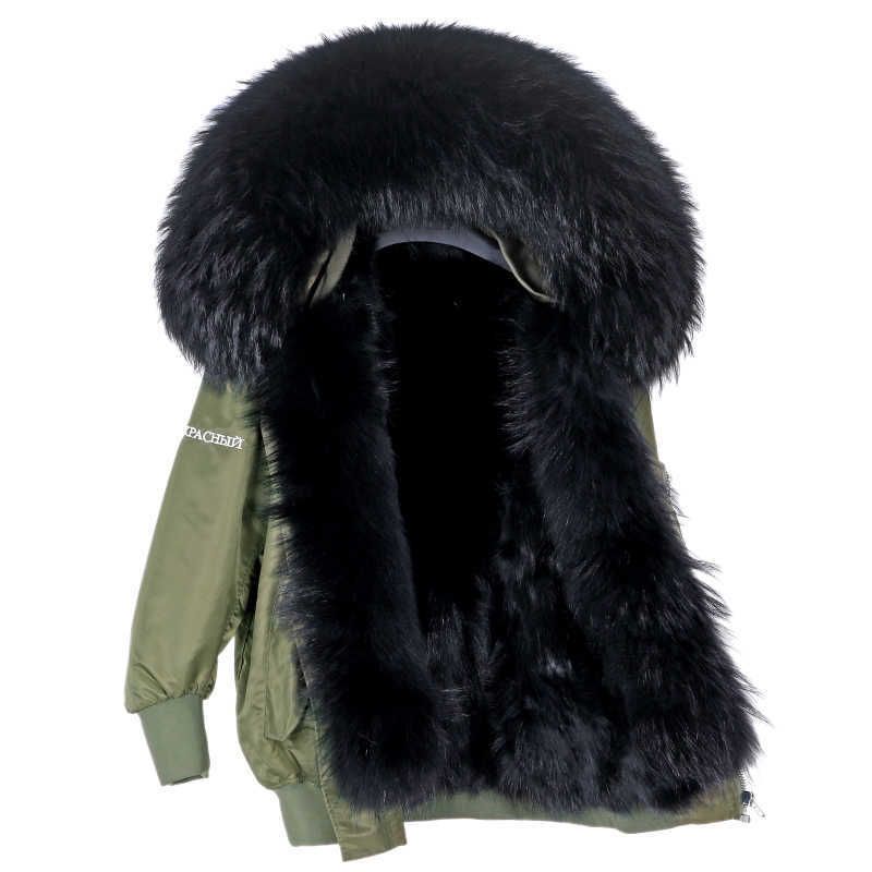 Maomaokong Natural Real Fur Collar Women Coat Raccoon Fur Liner Jacket Winter Fashion Warm Loose ...