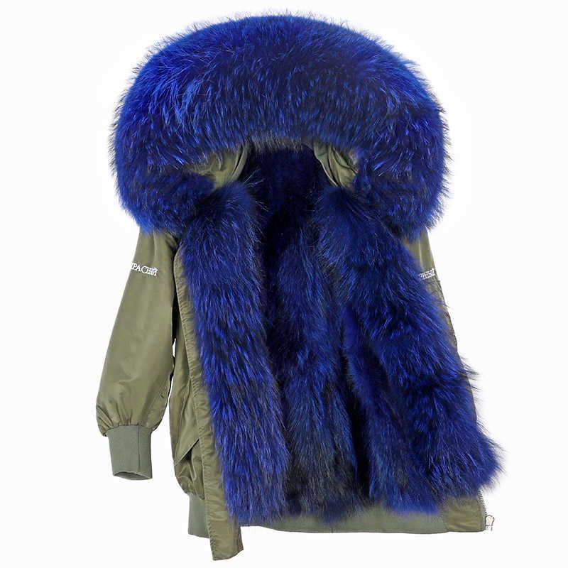 Maomaokong Natural Real Fur Collar Women Coat Raccoon Fur Liner Jacket Winter Fashion Warm Loose ...