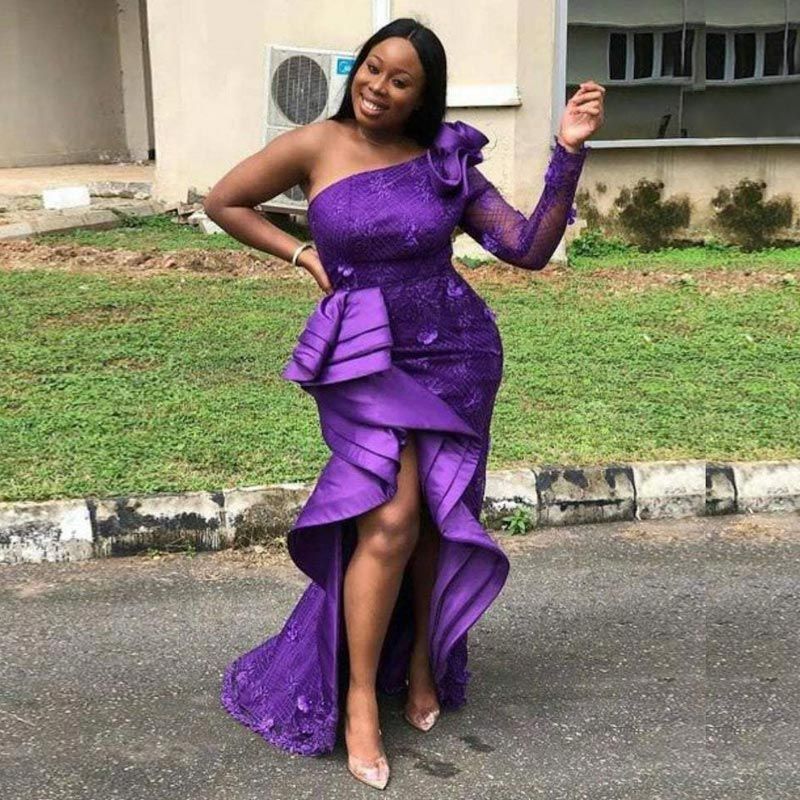 One Shoulder Purple Prom Dresses