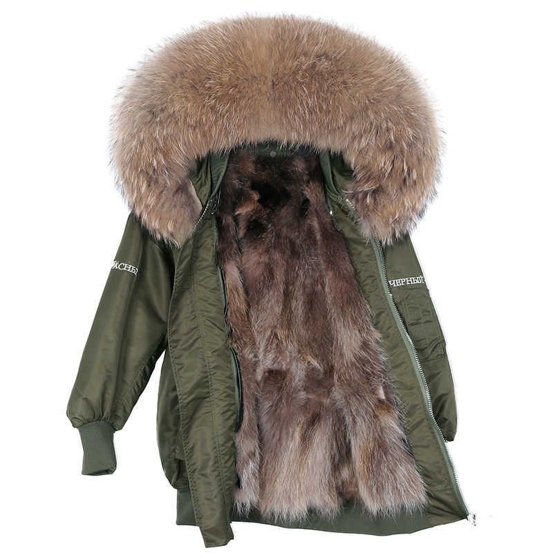 Maomaokong Natural Real Fur Collar Women Coat Raccoon Fur Liner Jacket Winter Fashion Warm Loose ...