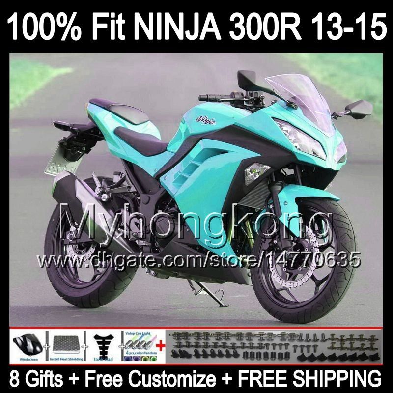 8Gifts+Injection For KAWASAKI Cyan Black 300 300R 13 14 15 Y2253 ZX300R ...
