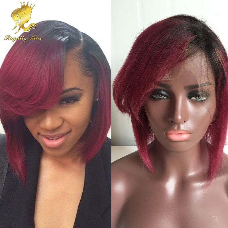 Full Lace Ombre Human Hair Wigs Bob Short Ombre Two Tone Wig Glueless ...
