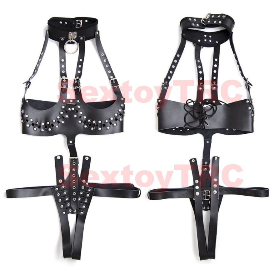 Sexy Open Crotch Breast Body Harness Crotchless Dominatrix Costume Faux