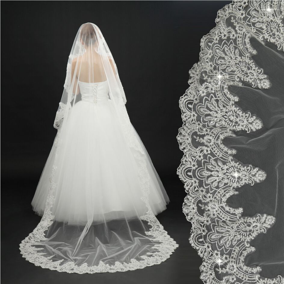 Vintage 2015 Arabic White Ivory Lace Applique Muslim Wedding Veils 1 ...