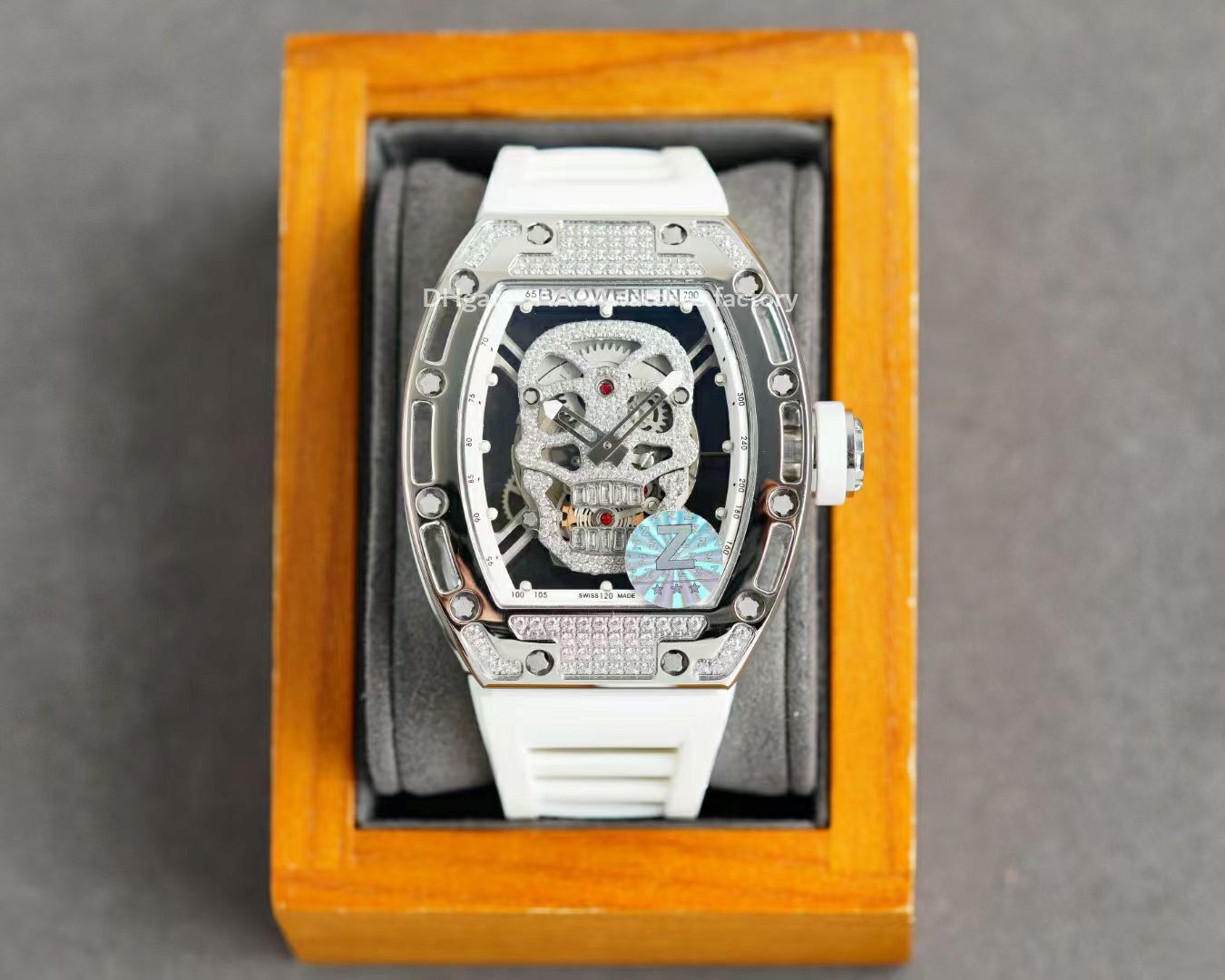 Diamond Fashion Men Watch Ghost Head Square Barrel Movement Tape Design ...