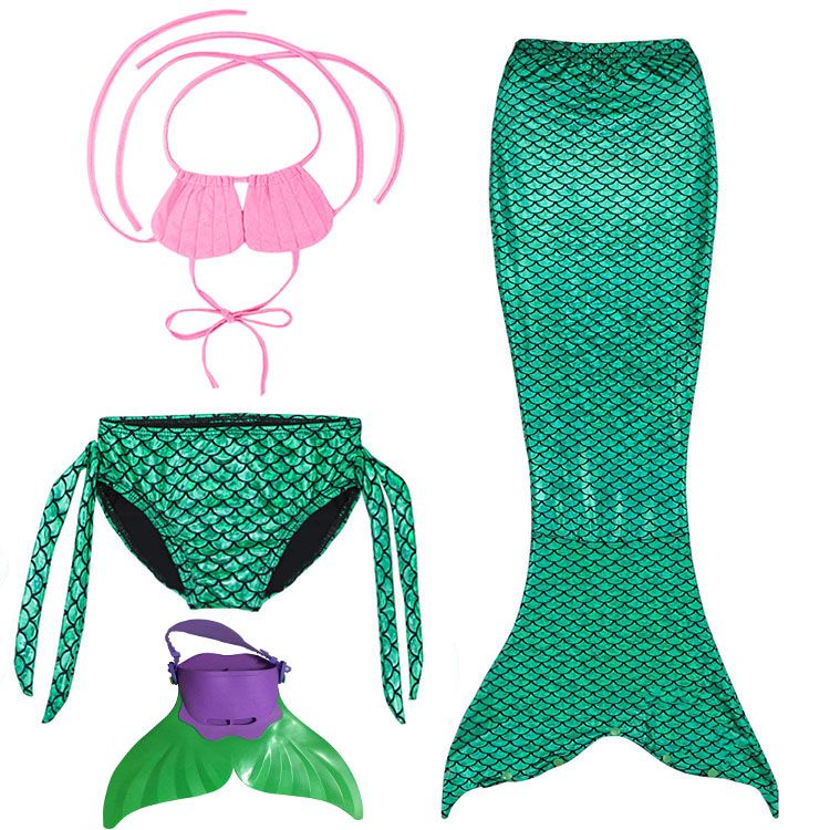 Mermaid Two Piece Swimsuit Set For Girls With Flippers Sea World And ...