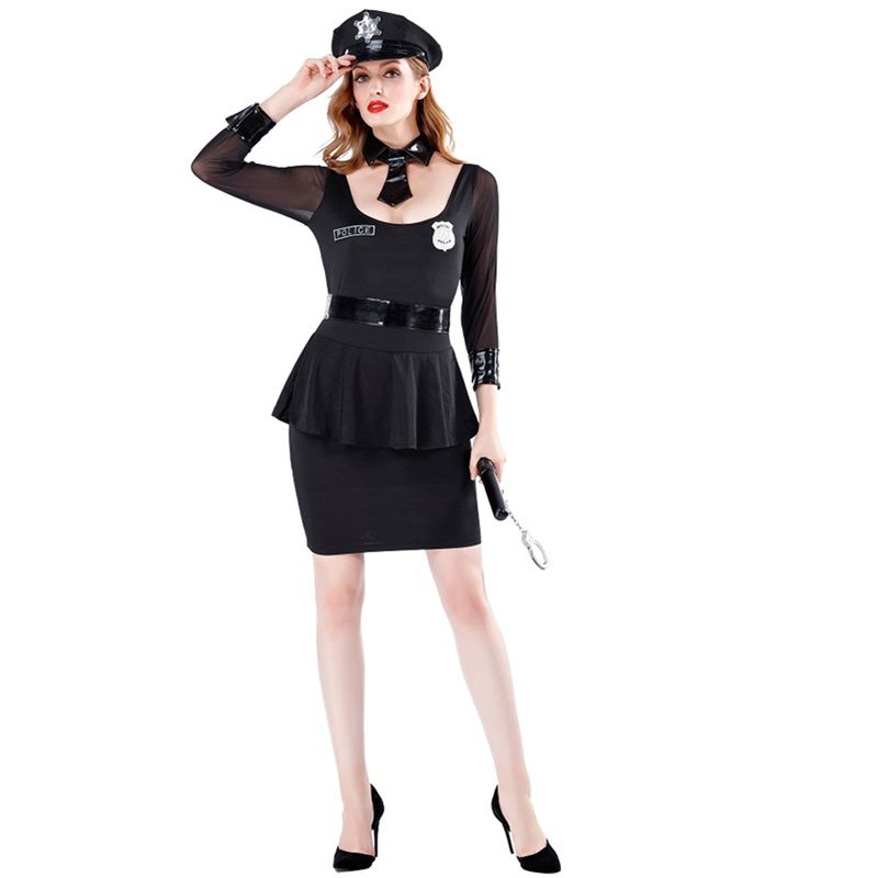 Sexy Costumes Black Mesh Policewomen Police Officer Sexy Costumes Adult