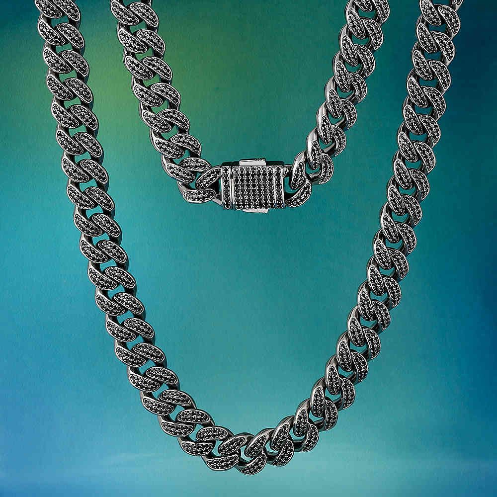Compra 12mm Bling Iced Out Miami Cuban Link Cadena Negro 18/20 Pulgada ...