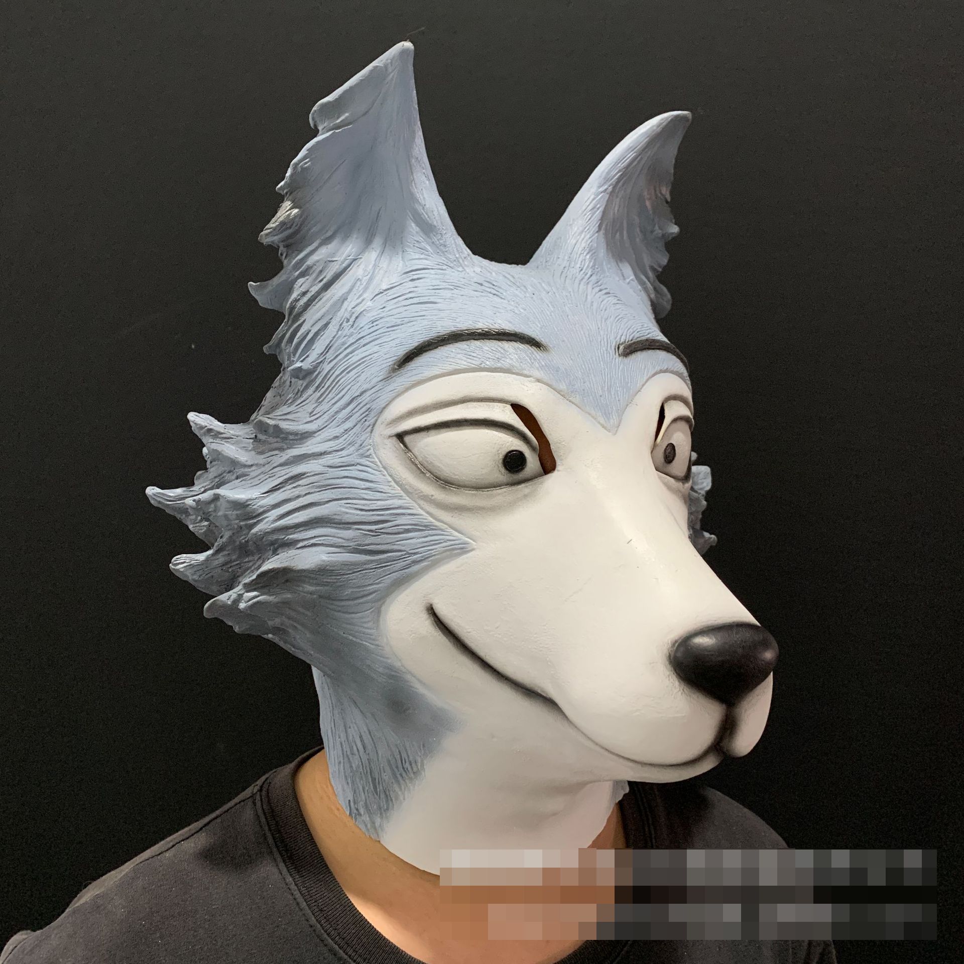 Latex Wolf Head Animal Mask Simulation Gray Hair Headgear Halloween ...