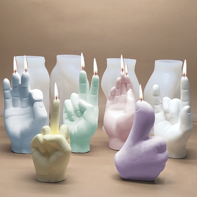 12 Types Hand Shaped Candle Silicone Molds DIY 3D Gesture Scented ...