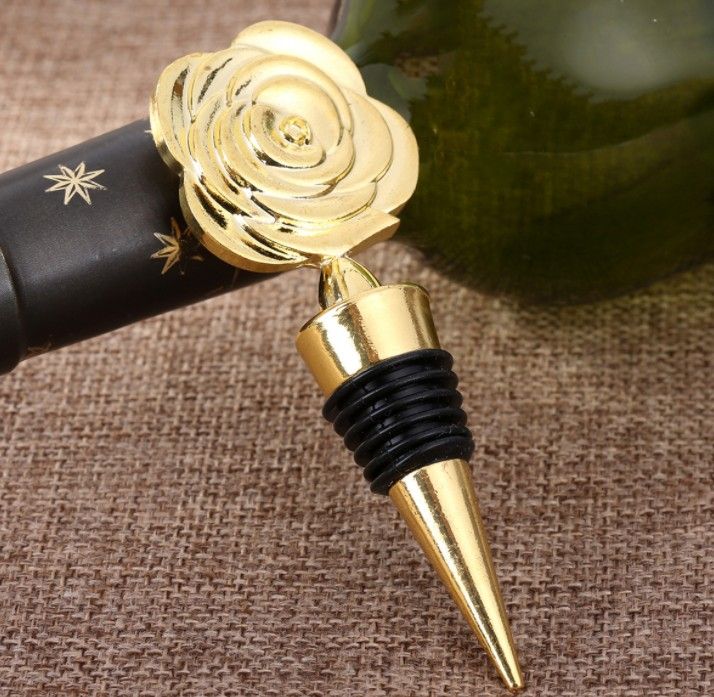 Gold Rose Wine Stoppers In Gift Boxes Flowers Bottle Stopper Party ...