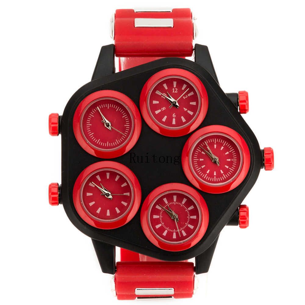 Mens Sports Wristwatch Five Time Zone Silicone Man Watches Quartz ...