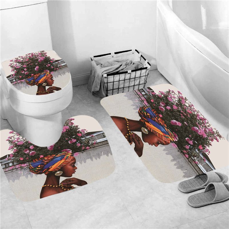 EthnoBath African Women Shower Set Waterproof Curtain, Non Slip Mat ...