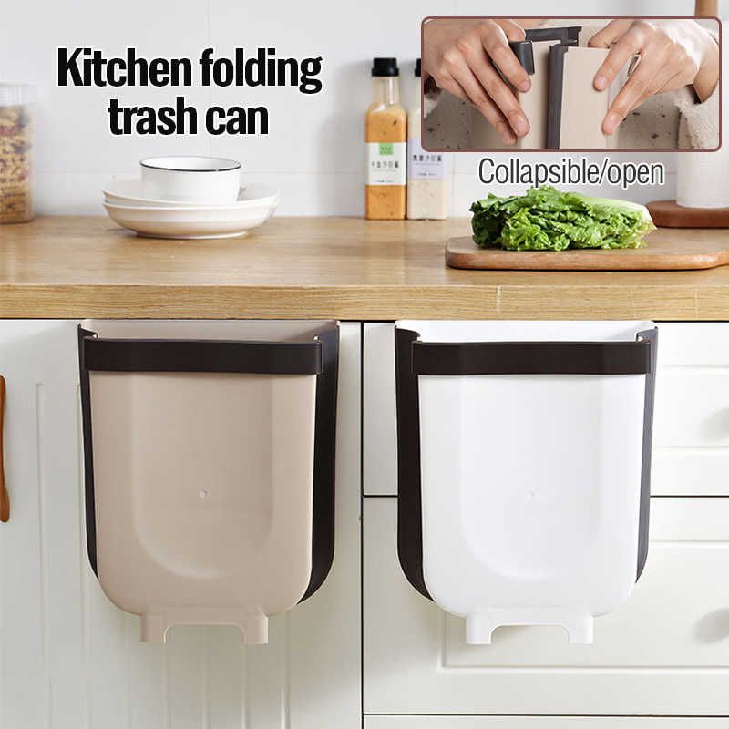 Kitchen Folding Waste Bins Garbage Bin Bathroom Foldable Car Door Wall ...