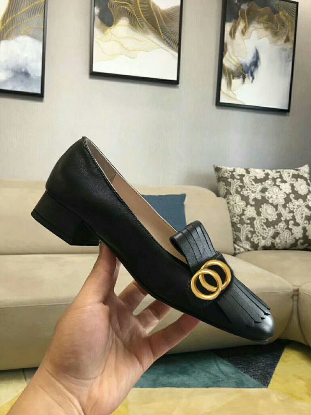 Classic Mid Heeled Boat Shoe Womens Designer Shoes Leather Thick Heel ...