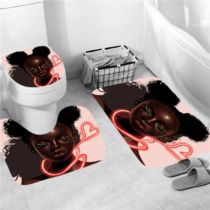 EthnoBath African Women Shower Set Waterproof Curtain, Non Slip Mat ...