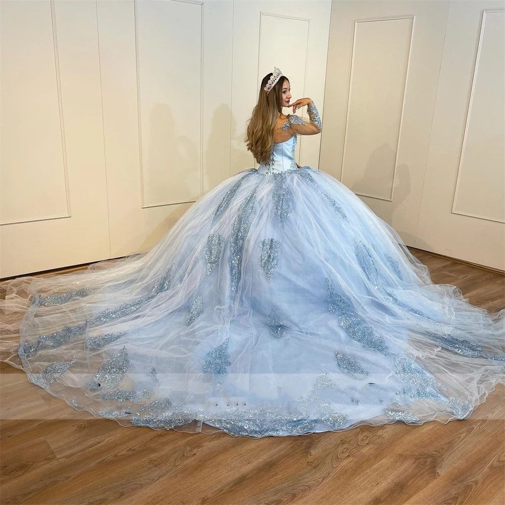 Quinceanera Dresses Baby Blue And White