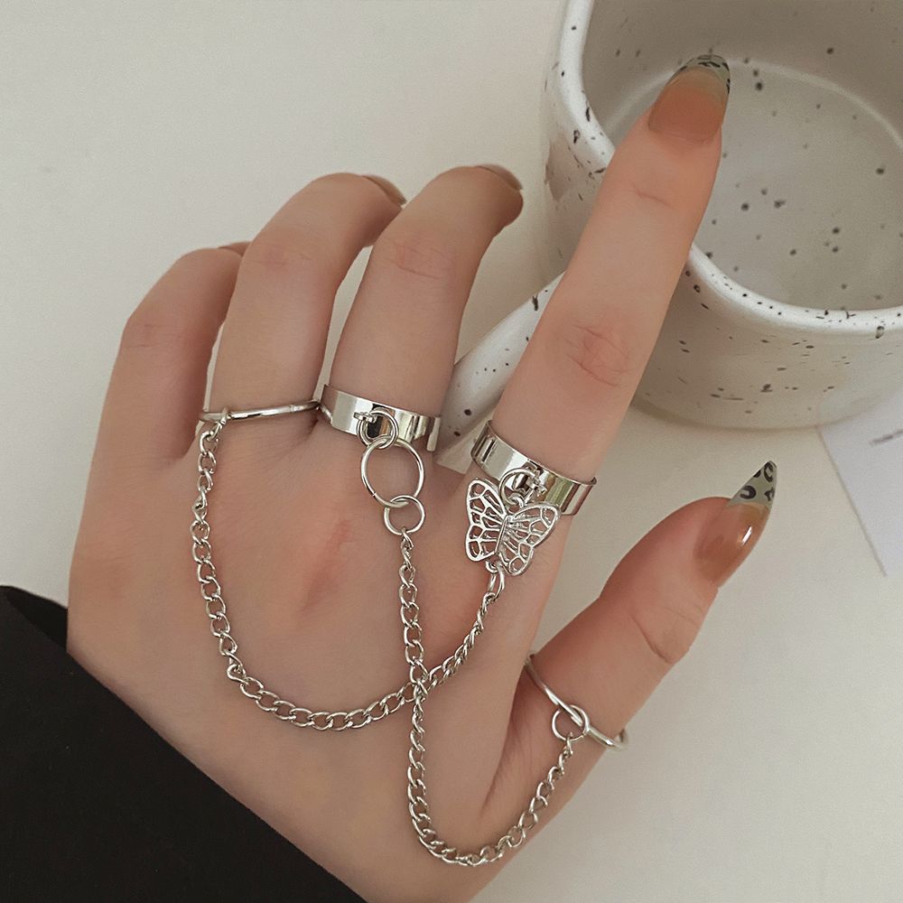 Cool Hiphop Chain Ring Multi Layer Adjustable Open Finger Rings Set ...