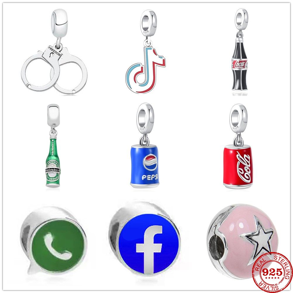 925 Sterling Silver Dangle Charm Creative Social App Coke Pendant ...