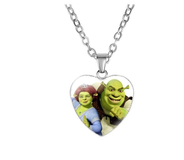 Shrek Heart Pendant Necklace Glass Cabochon Jewelry Gifts Couple Choker ...
