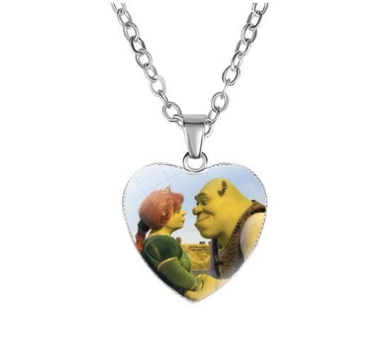 Shrek Heart Pendant Necklace Glass Cabochon Jewelry Gifts Couple Choker ...