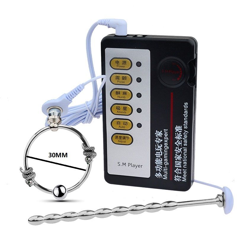 Electric Shocker Metal Rings Urethral Plug Male Masturbators Cockring ...
