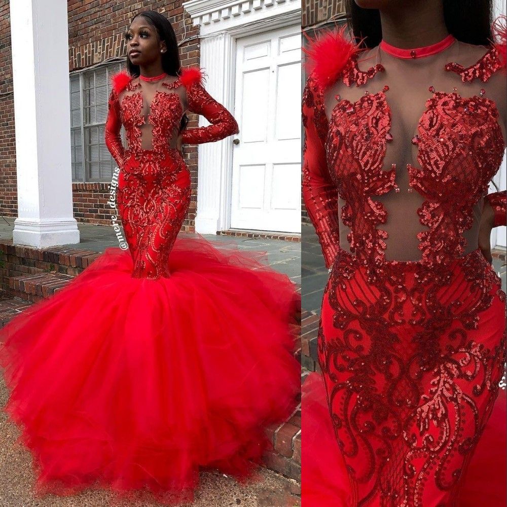 Red And Black Mermaid Prom Dresses