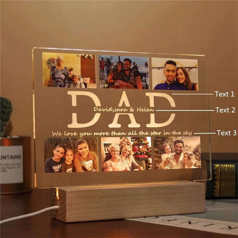 Personalized Love DAD LED USB Night Light Custom 6 Pos&Text Acrylic 3D ...