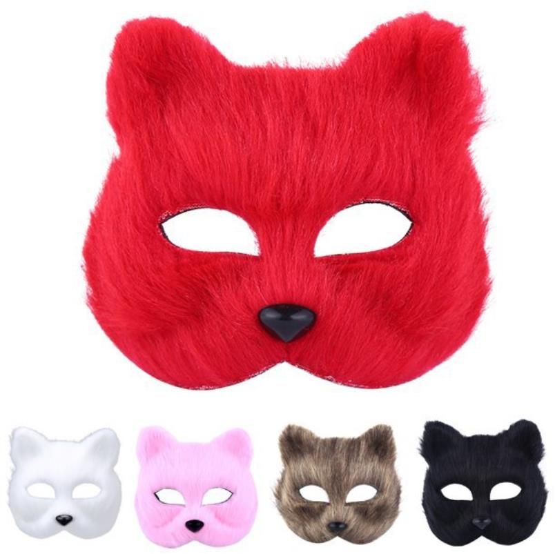 Faux Fur Cat Fox Mask Furry Animal Cosplay Half Face Masks Party ...