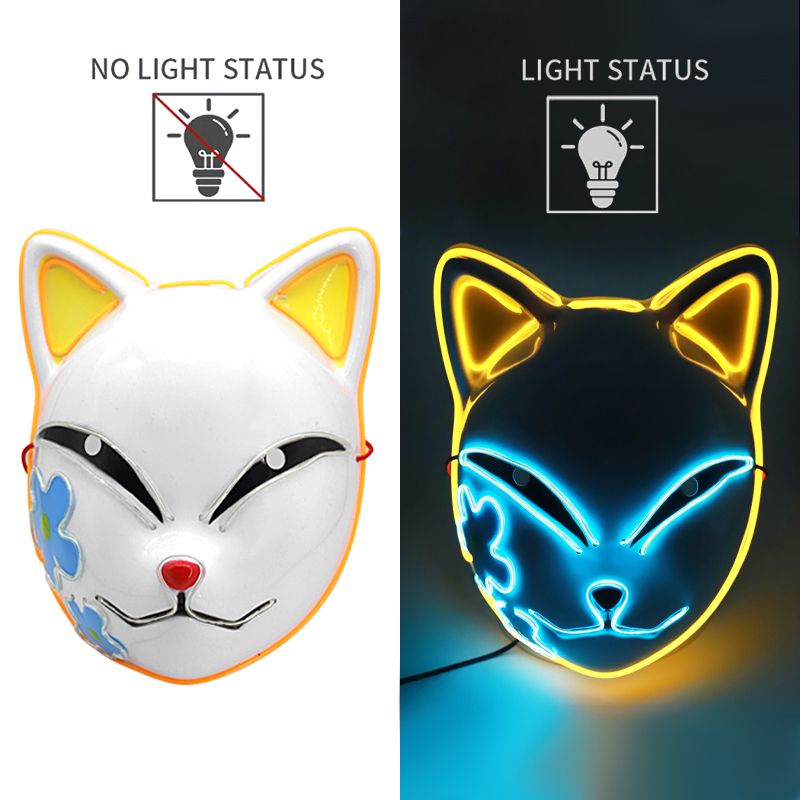 2022 LED Glowing Cat Face Mask Cool Cosplay Neon Demon Slayer Fox ...