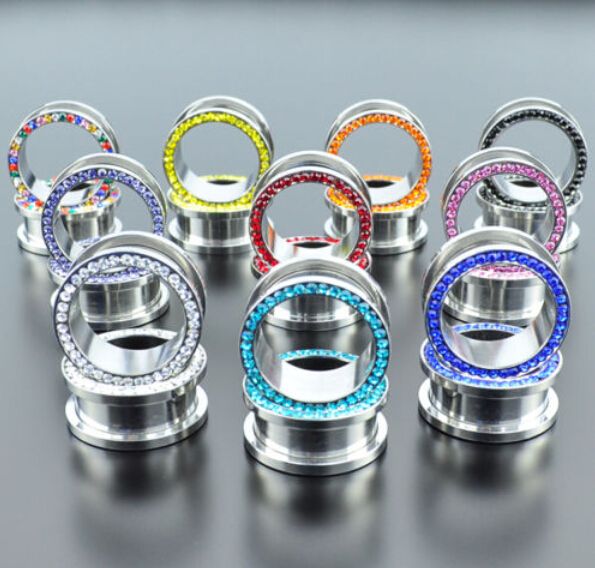 Wholesale Cz Gem Rhinestone Ear Gauges Stainless Steel Flesh Tunnels