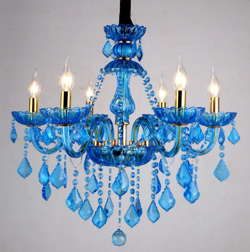 Lustre En Cristal De Couleur Bleu Ciel Moderne 6 8 Bras LED Lustre Lustre Cristal Pour Salle À ...