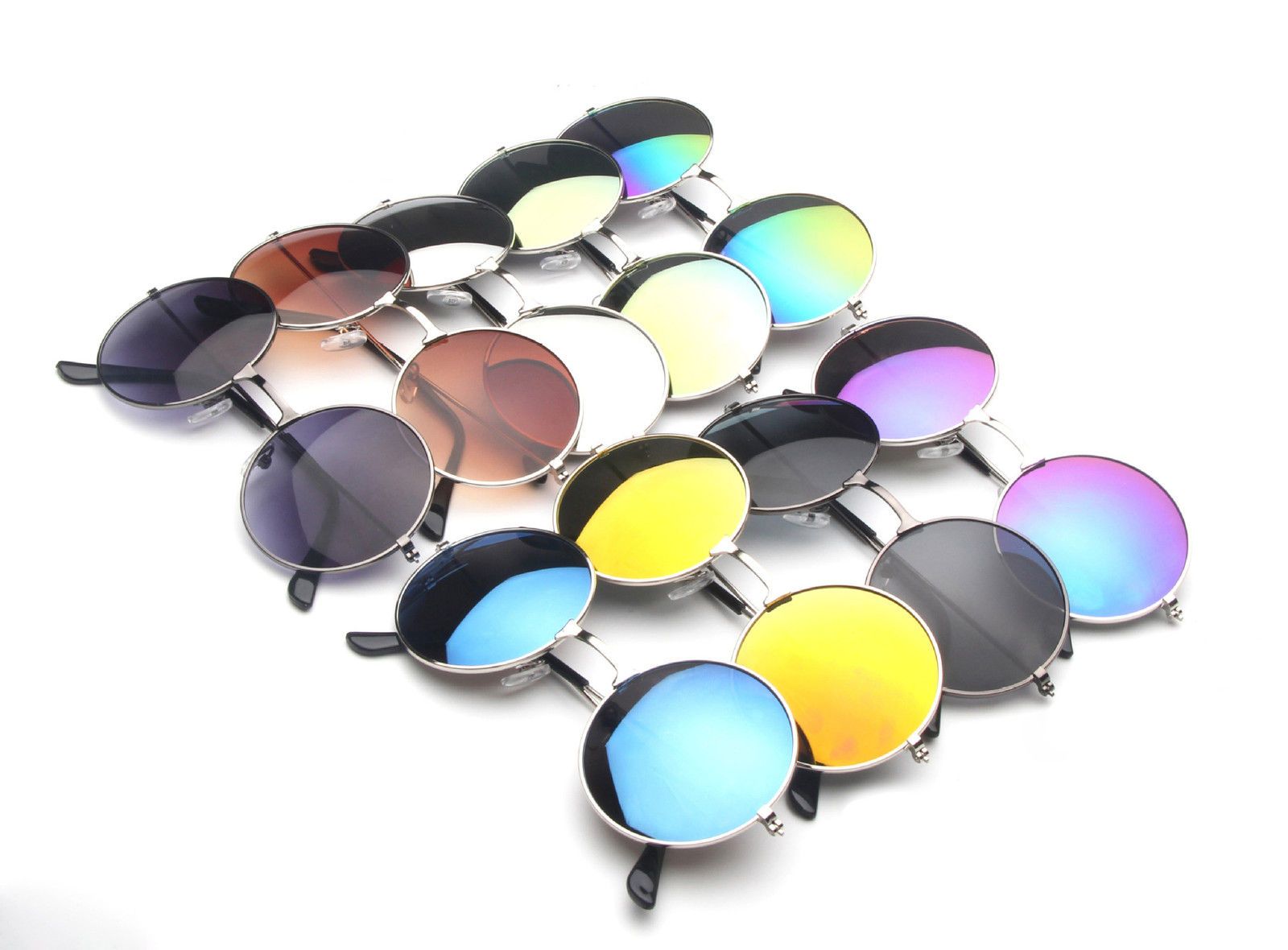 Retro Hippie Lens Silver Frame Round Circle Lens Reflective Sunglasses