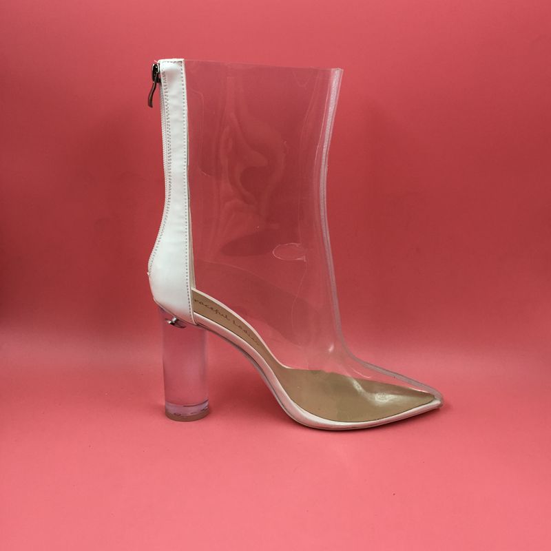 Clear Plastic Wedding Shoes Boots Pointed Toe Ankle High Women Boots ...