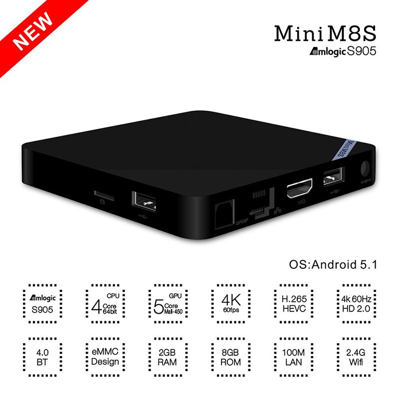 Latest Mini M8S 4K TV BOX 2GB RAM 8GB Amlogic STop Box Android 5.1 Quad ...