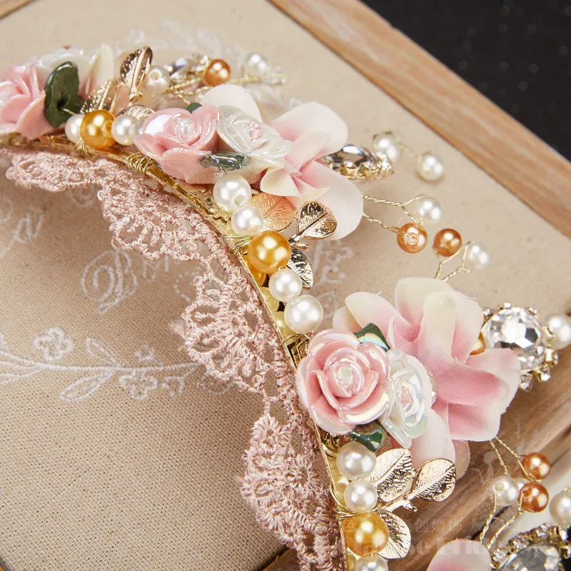 Luxueux Couronne Femmes Cristal Floral Tiara Perle Bijoux En Or ...