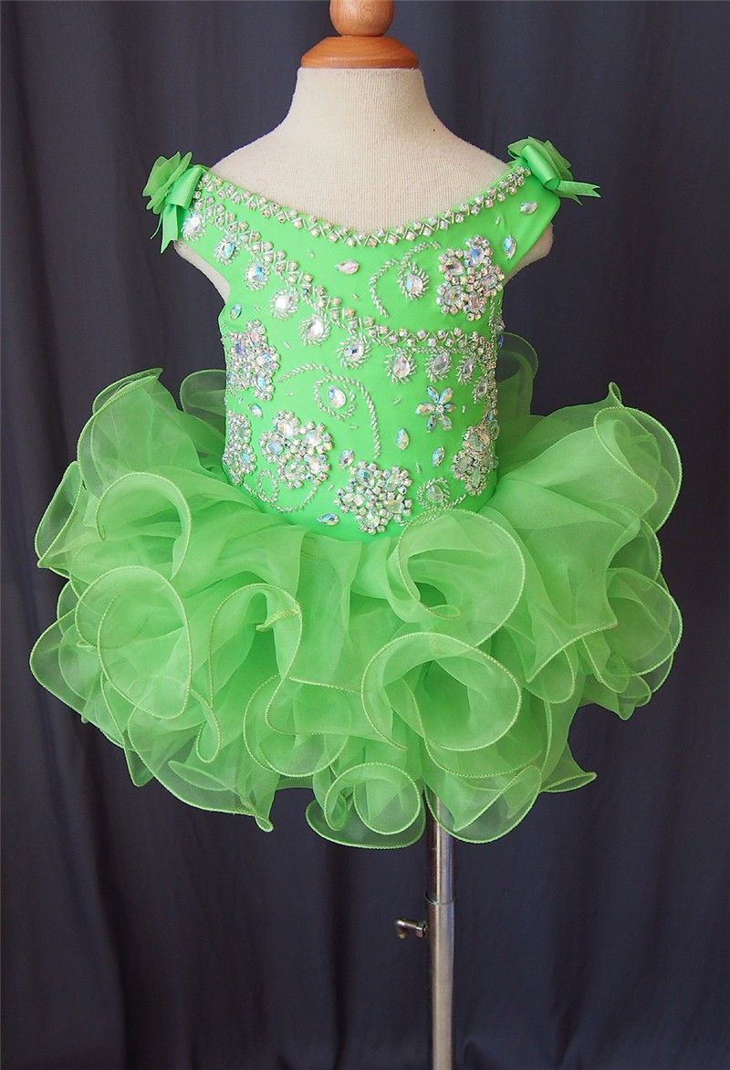 2019 New Light Green Organza Flower Girl Girls Glitz Pageant Dresses