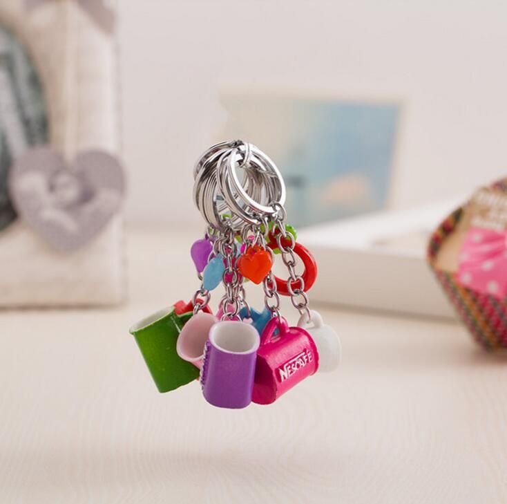 2021 Brand New Creative Cute Cup Keychain Resin Coffee Cup Car Key ...