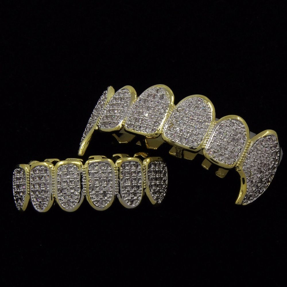 NEW Shining Hip Hop GRILLZ Iced Out CZ Fang Mouth Teeth Grillz Caps Top ...