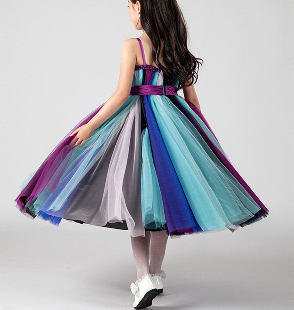 2017 New Cute Pretty Colorful Rainbow Flower Girl Dresses Tea Length ...
