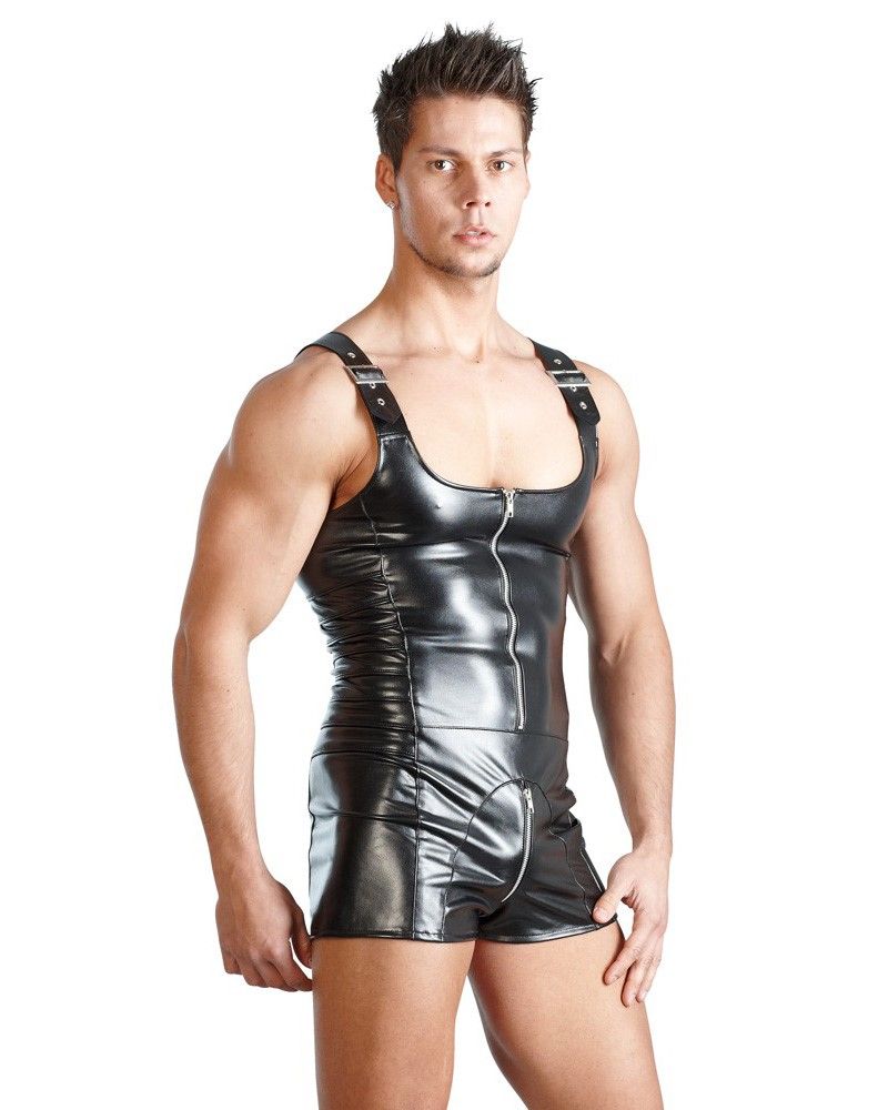 Lzyaa Pu Leather Men Sexy Playsuit Faux Latex Male Erotic Jumpsuit Club