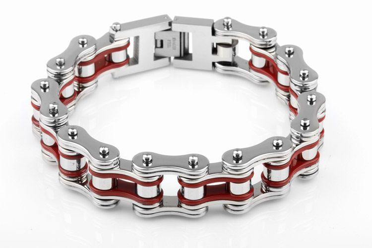 16mm Wide Punk Silver & Purple Bike Chain Bracelet Durable 316L ...