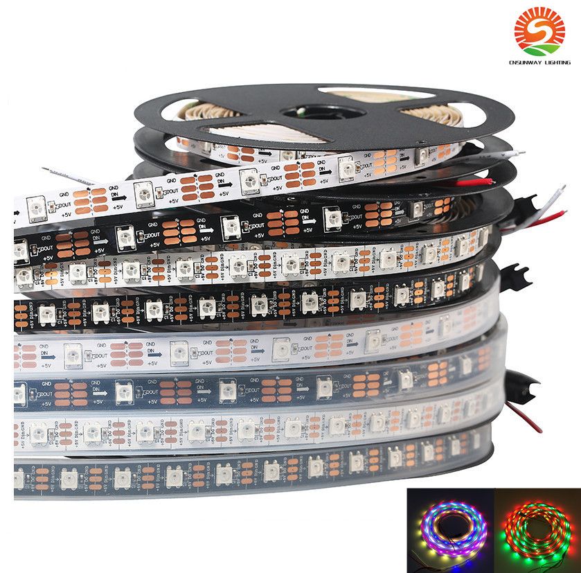 5m 60 LEDs / M WS2812B WS2812 Pixels White PCB Waterproof WS2811 IC ...