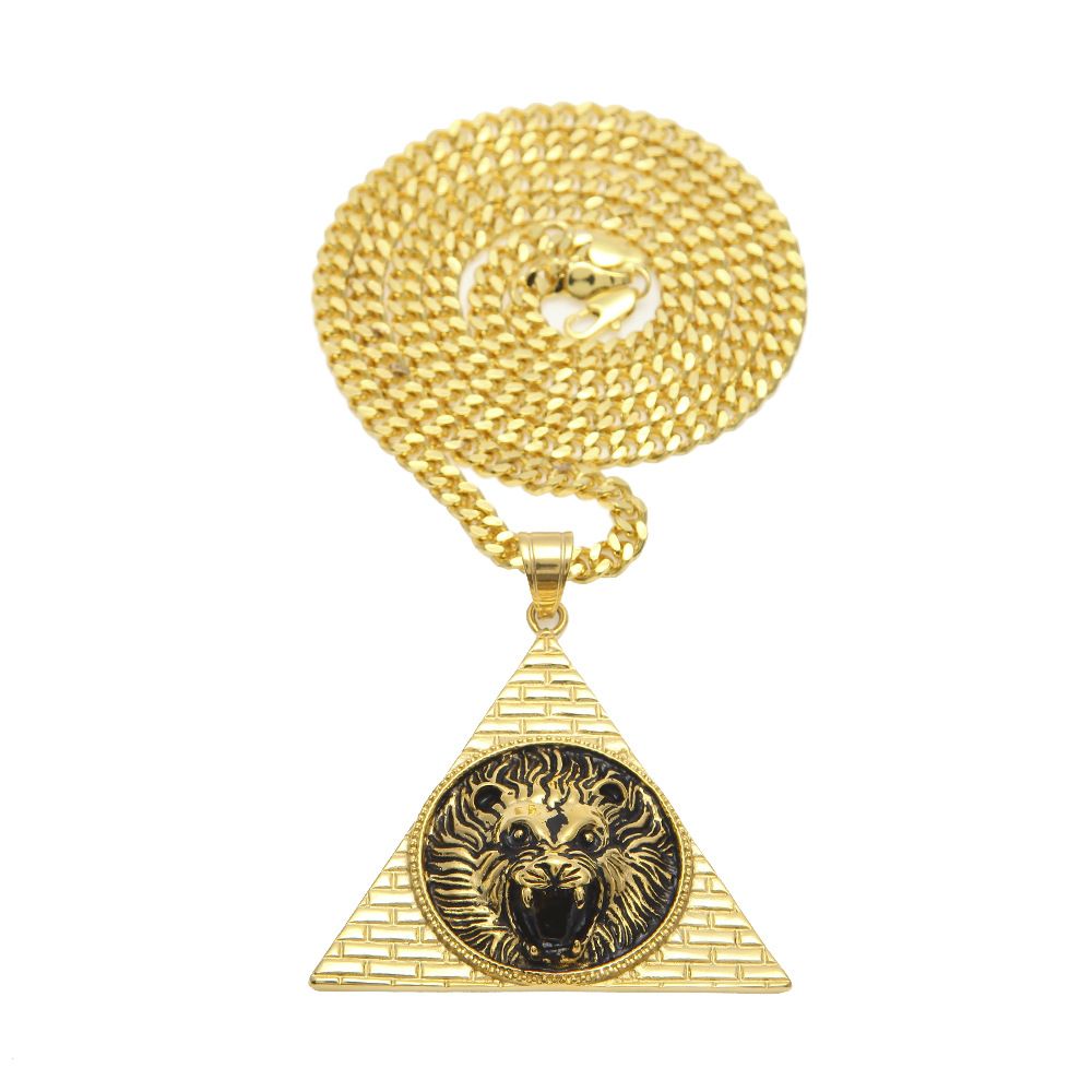 Triangle Egyptian Pyramid With Lion Head Pendants Titanium Steel Gold ...