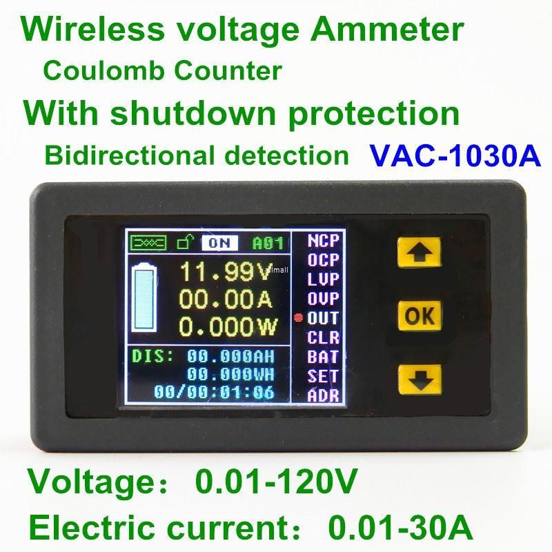 DC100V 30A Colorful Multifunction Wireless LCD Voltage Current Meters ...