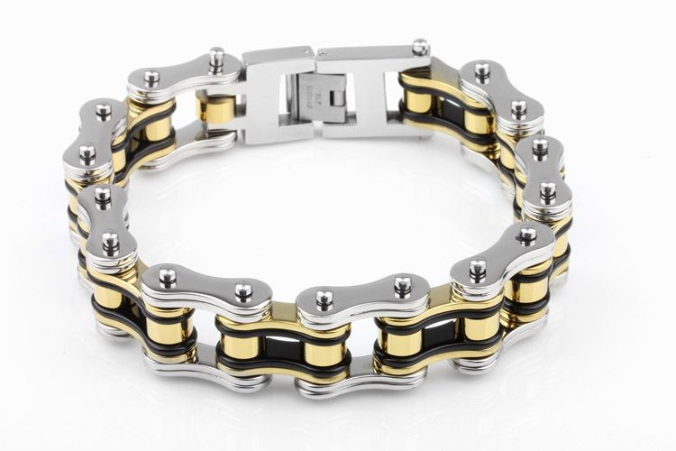 16mm Wide Punk Silver & Purple Bike Chain Bracelet Durable 316L ...