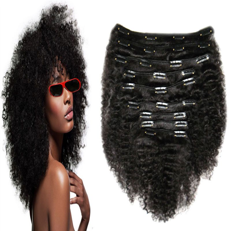 African American Clip In Human Hair Extensions 4a/4b/4c Afro Kinky ...