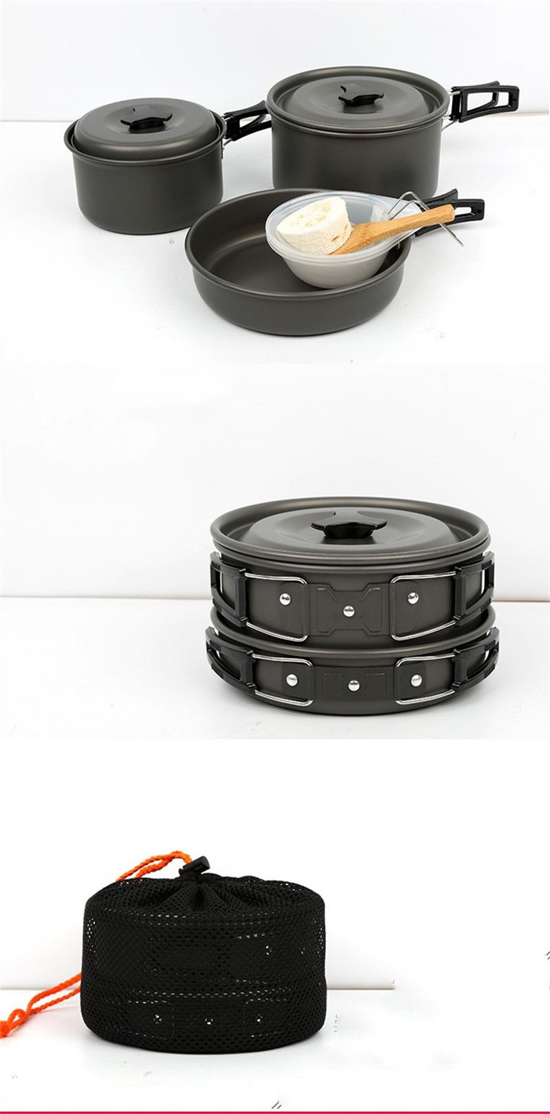 2 3 People 9 In 1 Aluminum Alloy Outdoor Camping Cookware Pot Set ...